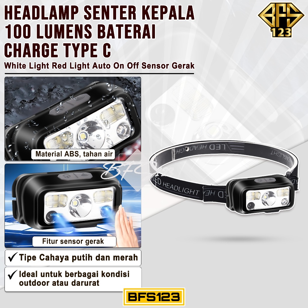 Jual Headlamp Senter Kepala 100 Lumens Baterai Charge Type C White ...