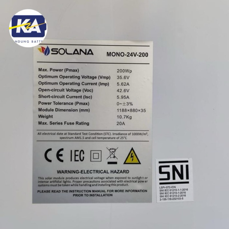 Jual Solar panel surya cell module solana 200wp 200 wp 24v 24 v mono ...