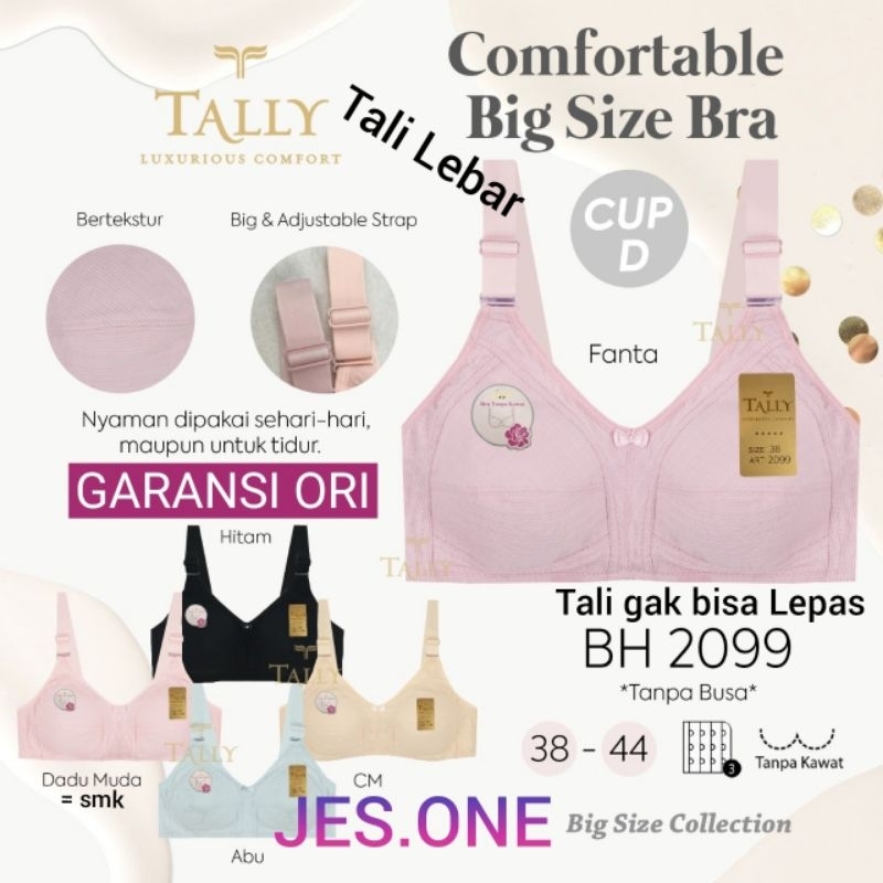 Jual TALLY 2099 Bra BH Katun Tanpa Kawat Tanpa Busa Cup D Kait 3 sz 38 ...