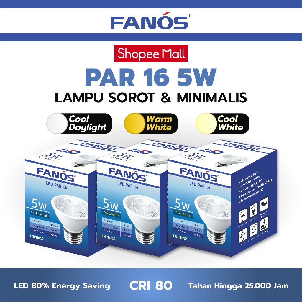 Jual FANOS Lampu Led Spot Light PAR 16 E27 5 WATT | Shopee Indonesia