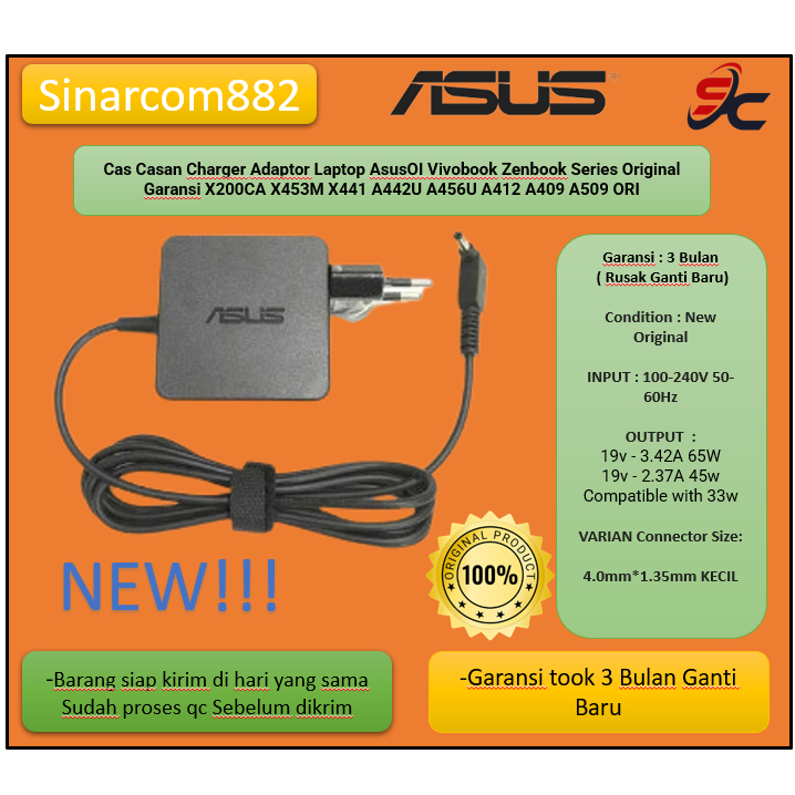 Jual Cas Casan Charger Adaptor Laptop Asus Vivobook Zenbook Series ...