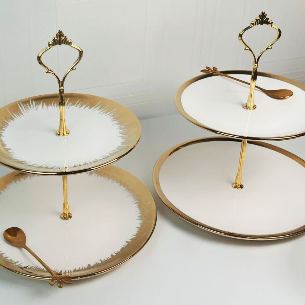 Jual Piring 2 Tingkat Susun Royal Gold / Piring Kue - Permen - Buah ...