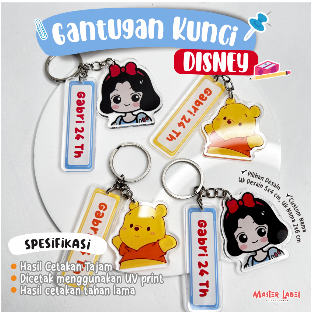 Jual Gantungan Kunci Akrilik Tema Disney GANCI NAMA Custom Nama Ganci ...