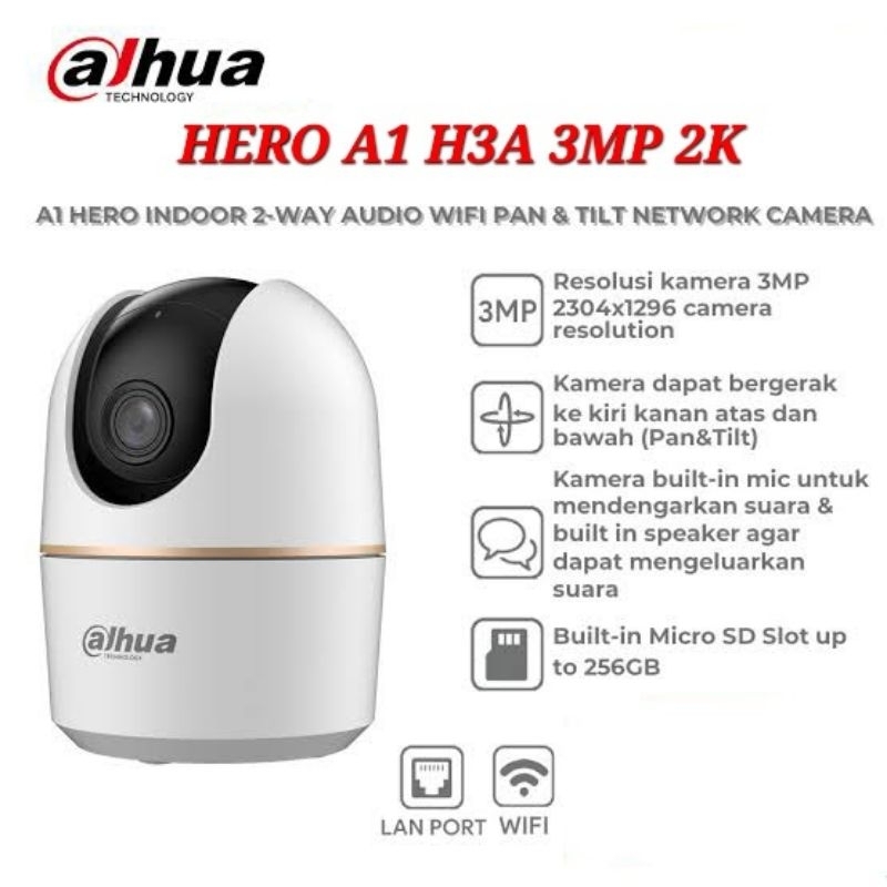 Jual Dahua Hero A1 H3A 3MP 2K Camera CCTV Indoor Smart WiFi Two way ...