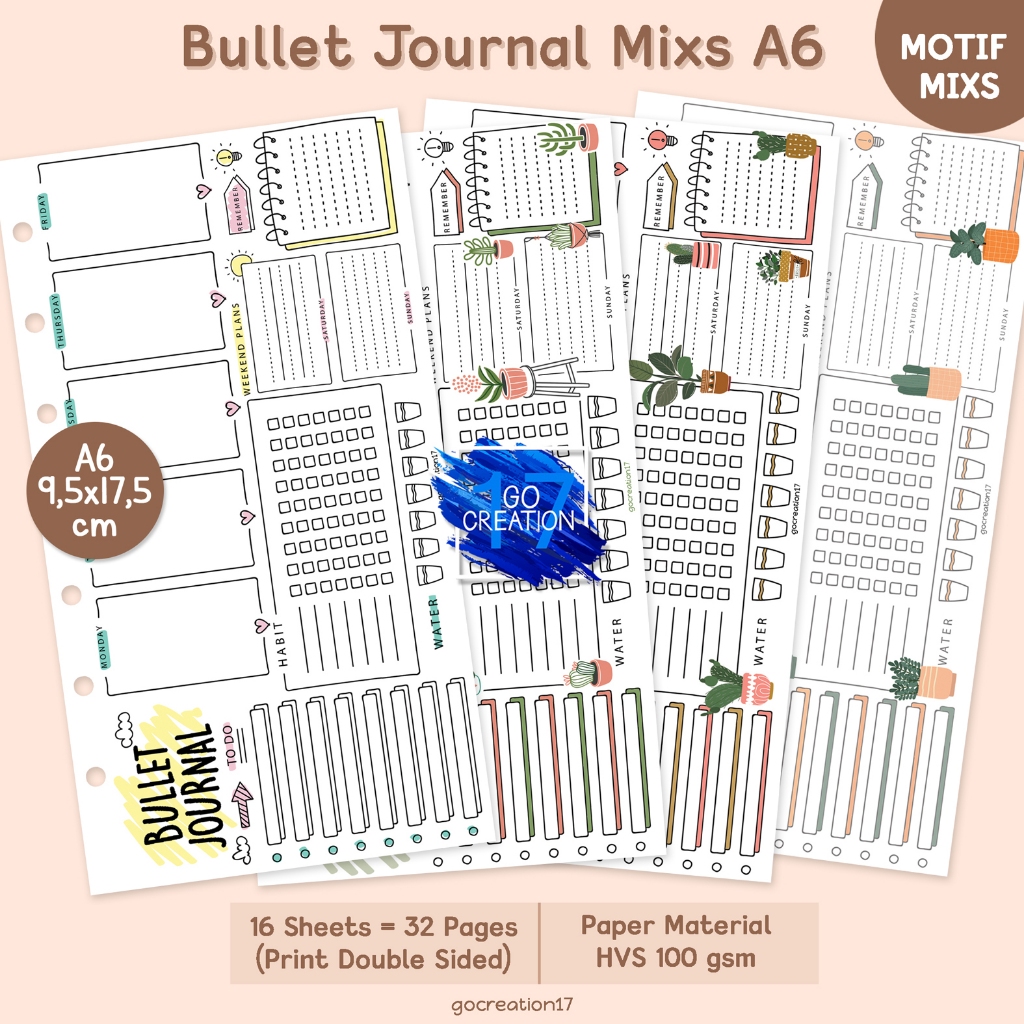 Jual Buku Planner Refill Kertas Binder Bullet Journal Motif Premium A6 ...