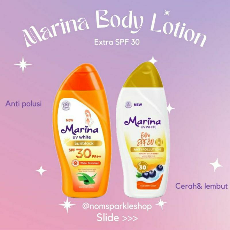 Jual Marina UV WHITE extra spf 30 / Marina sunblock handbody lotion 185ml | Shopee Indonesia