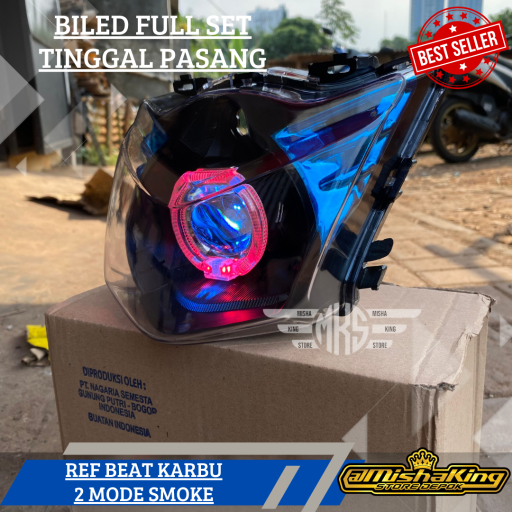 Jual Biled beat karbu 2.5 smoke hitam biru full set reflektor | Shopee ...