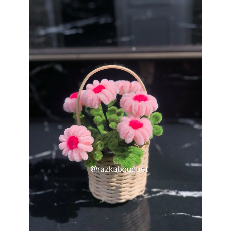Jual Bunga Kawat Bulu Pom-Pom Pink | pipe cleaner flowers | mini pot ...