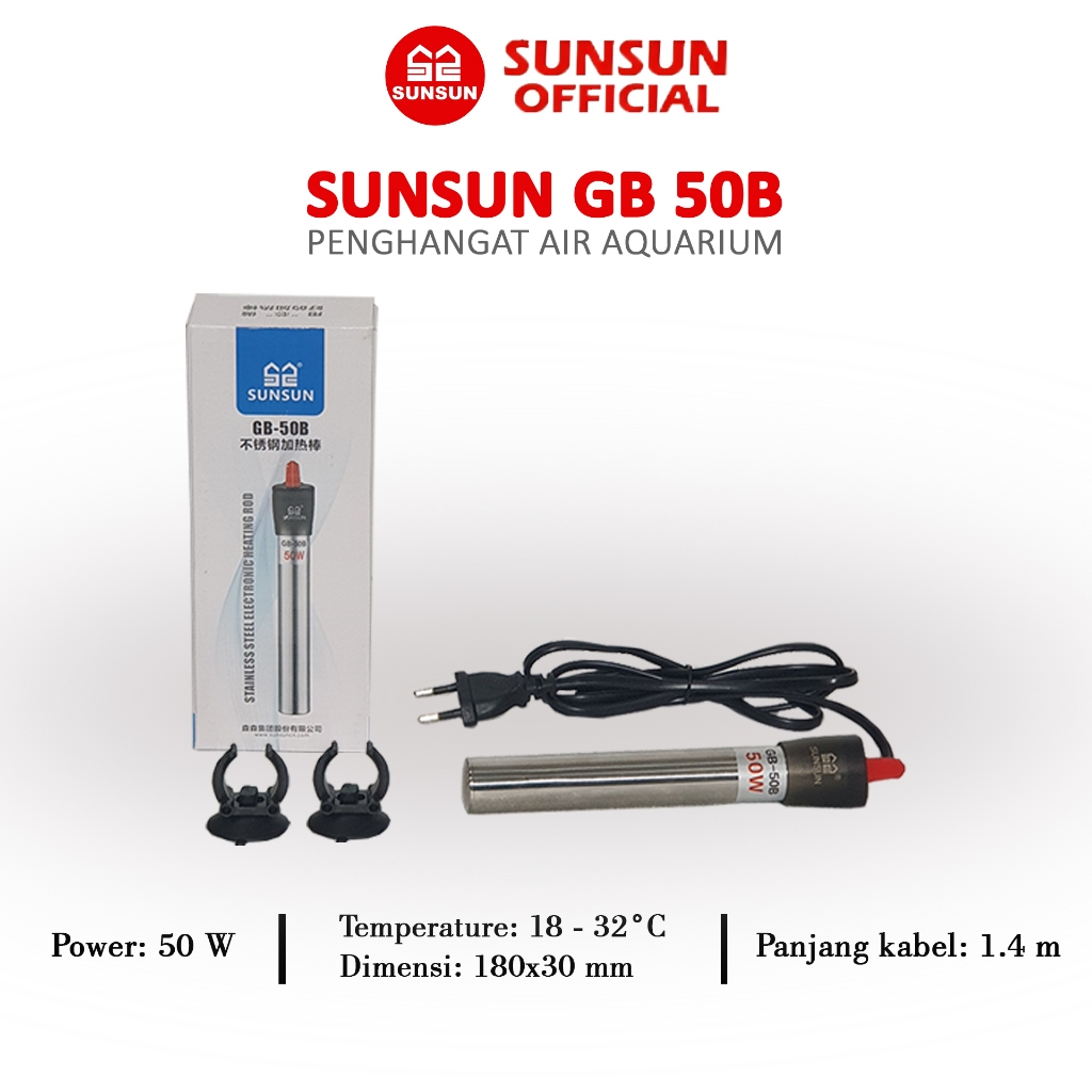 Jual SUNSUN GB 50B / GB 100B / GB 300B / GB 500B / Series Heater Stainless Penghangat Air ...