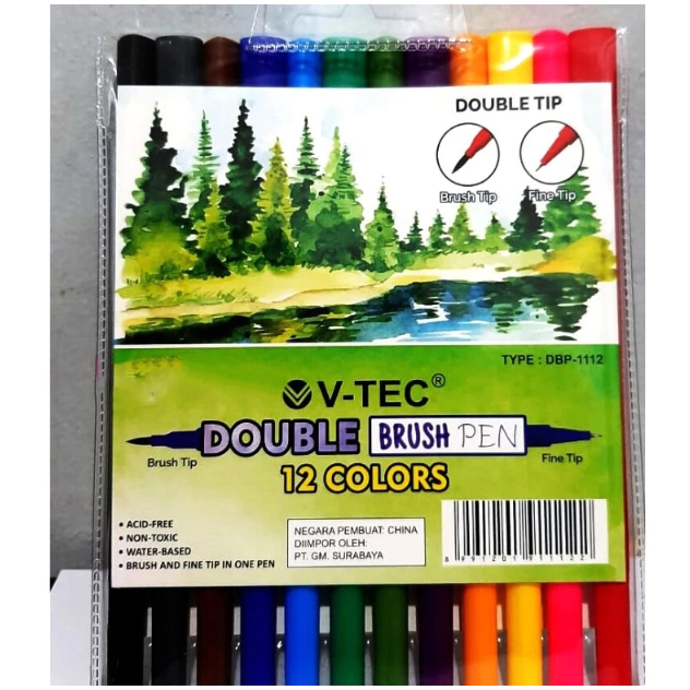 Jual V-Tec DOUBLE BRUSH PEN 12 / 24 Warna Colors VTec Dual Duo Tip ...