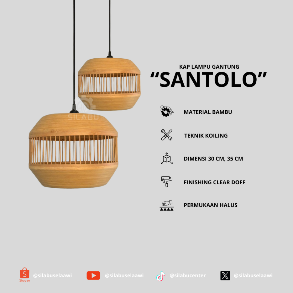 Jual Kap Lampu Gantung Santolo / Kap Lampu Bambu / Bamboo Lamp Shade ...