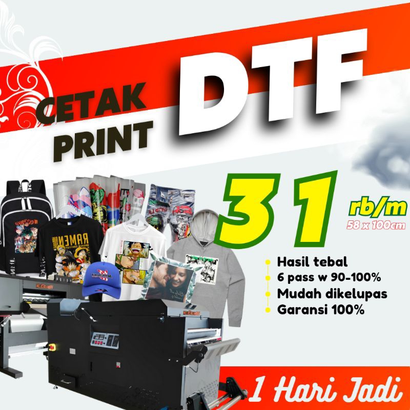 Jual print cetak maklon DTF meteran 58 cm x 100cm kualitas terbaik harga murah dan bergaransi ...