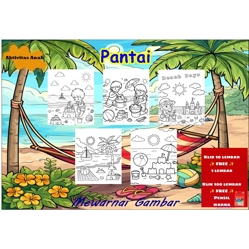Jual KERTAS MEWARNAI COLORING ANAK / BUKU MEWARNAI PANTAI BEACH ...