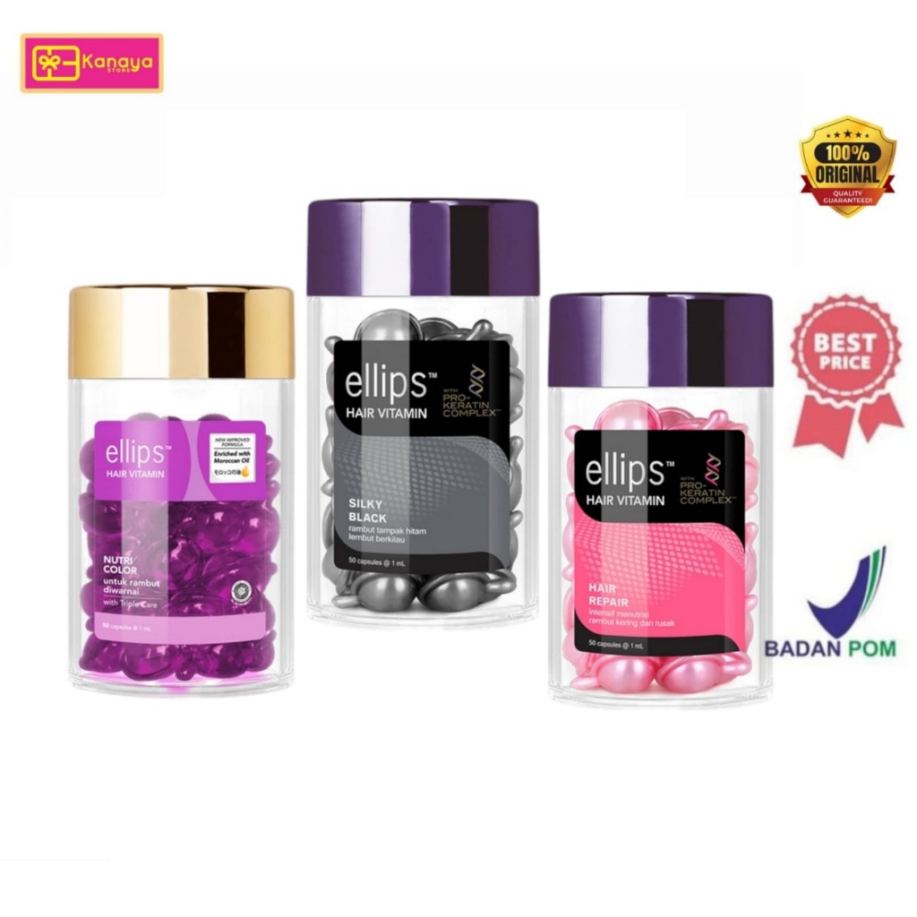 Jual Ellips Hair Vitamin (dengan Moroccan Oil) Kemasan Botol 50 kapsul ...
