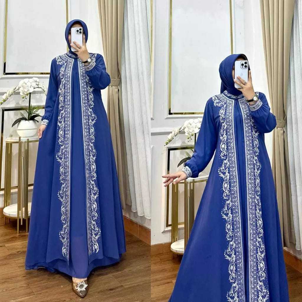 Jual Baju Gamis Outer Set Hijab Ceruty Bordir +Payet Permata Dress ...