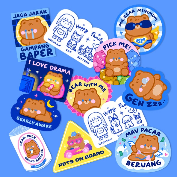 Jual BEAR STICKERS (WATERPROOF) - sticker die cut beruang lucu | Shopee ...
