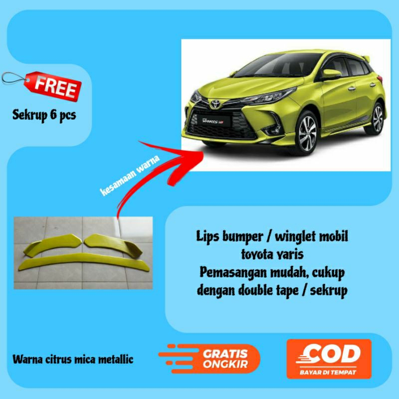 Jual Lips bumper winglet mobil toyota yaris warna hijau / citrus mica ...