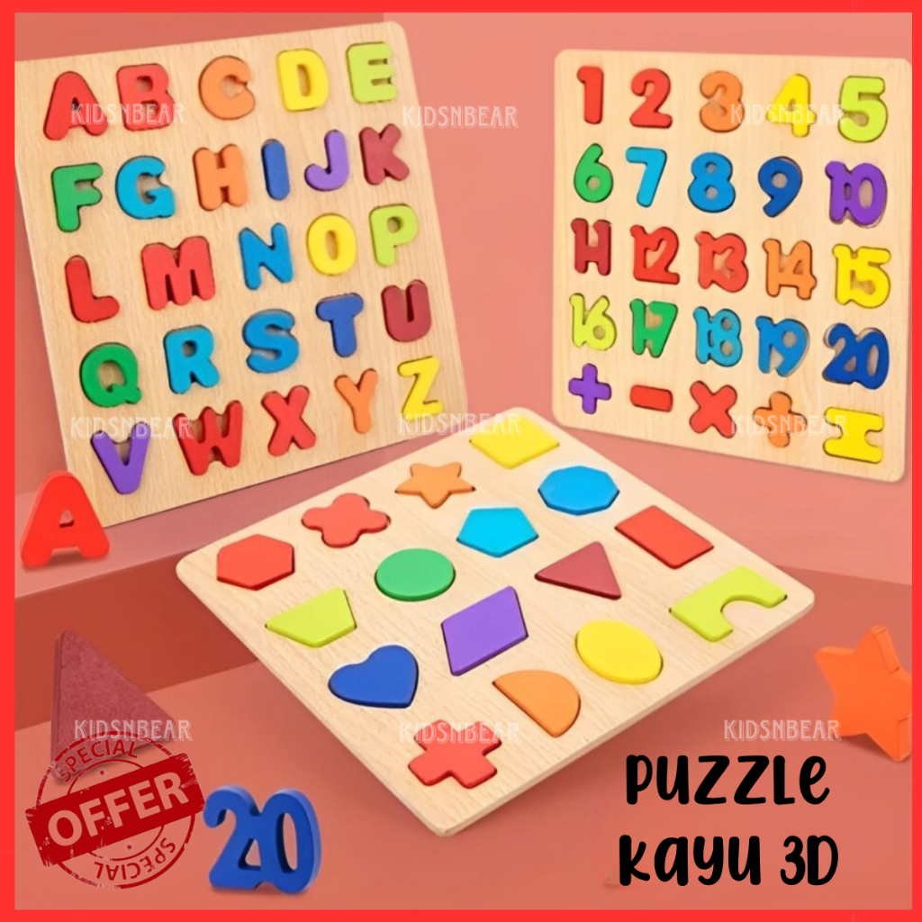 Jual KNB Puzzle Kayu 3D / Angka Alphabet Shape / Mainan Anak Wooden ...
