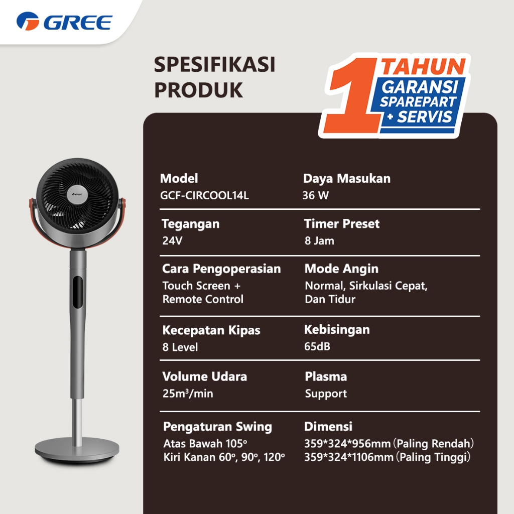 Jual Gree GCF-CIRCOOL14L Air Circulation Fan Ion Plasma Circool14L ...