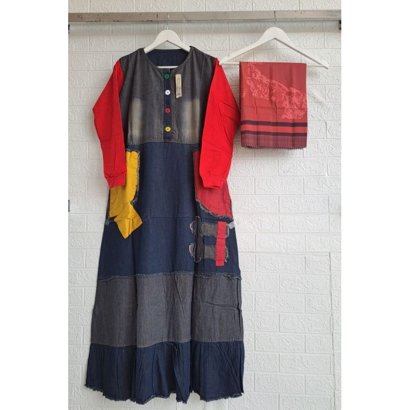 Jual Gamis JEANS wash set jilbab | Shopee Indonesia