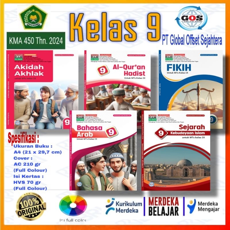 Jual Buku Siswa Kelas 9 MTS, Akidah Akhlak, Al Quran Hadist, Fikih, Bahasa Arab, SKI Kurikulum ...