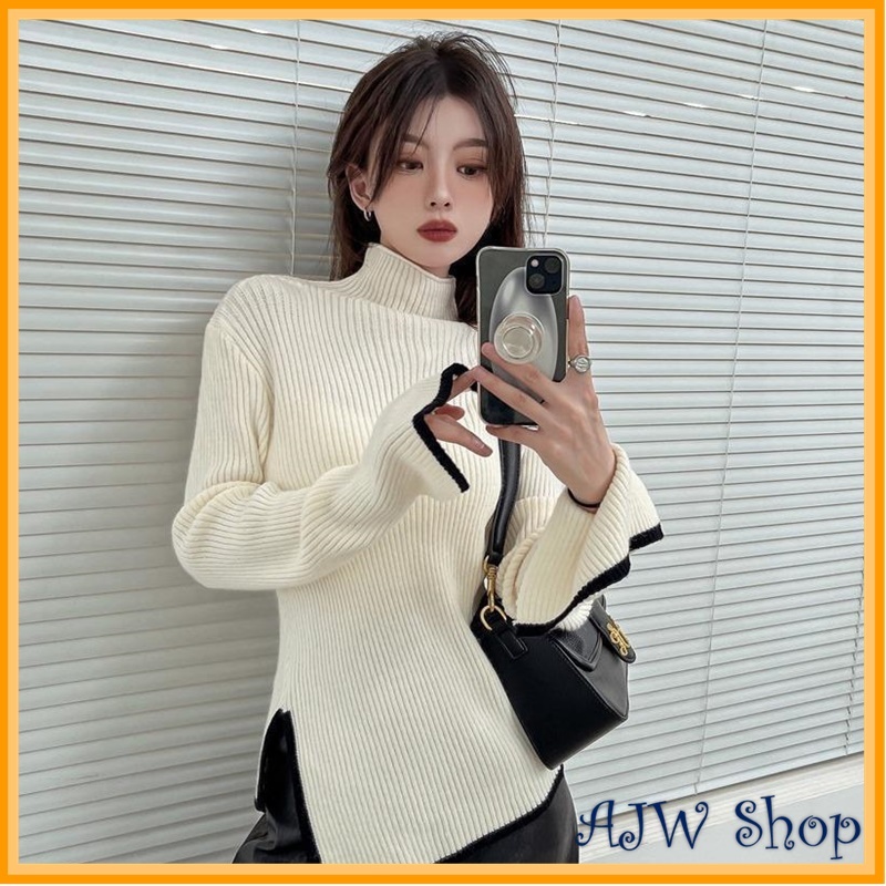 Jual AJW Inner Rajut Lengan Panjang High Slit Model Terbaru XAP | Atasan Rajut Wanita High Slits ...