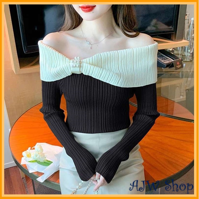 Jual AJW Atasan Wanita Sabrina Pita Rib Top Knit Lengan Panjang XDR | Atasan Rajut Wanita ...