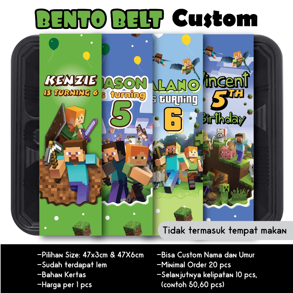 Jual PAPER BELT MINECRAFT BENTO BELT CUSTOM NAMA ULANG TAHUN HAPPY ...