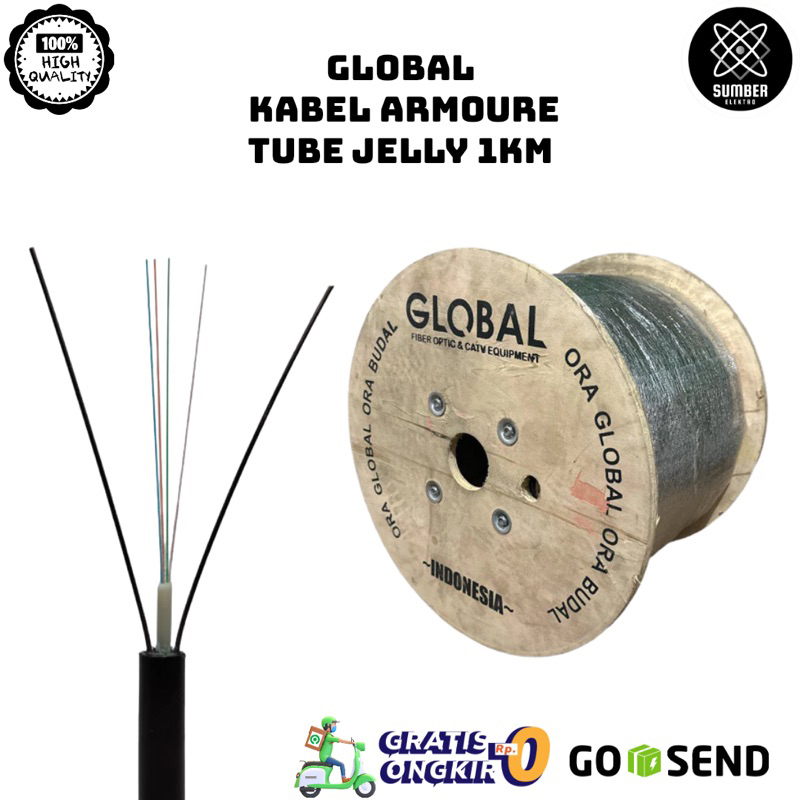 Jual GLOBAL 2 4 12 CORE ARMOURE TUBE JELLY 1KM / 1000M - KABEL FIBER BULAT PLUS 2 SELING 2 CORE ...