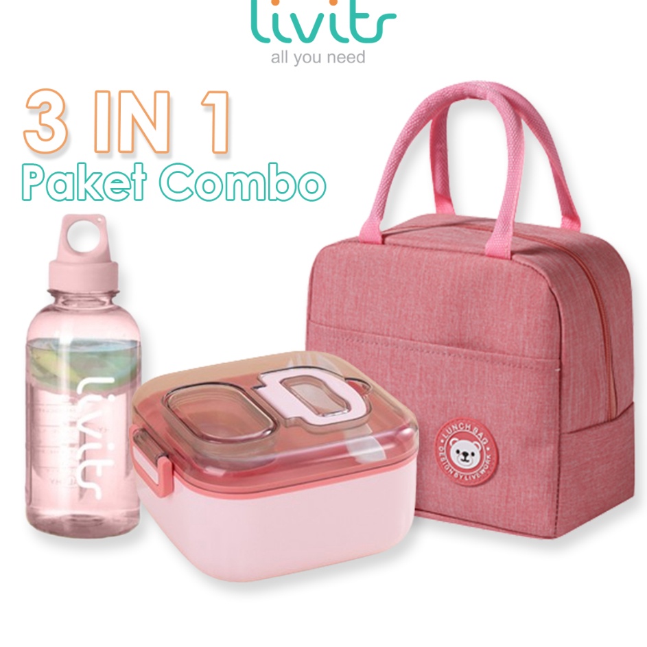 Jual Super Istimewa PAKET 3 IN 1 Kotak Makan Set Sendok Garpu Tas Bekal Thermal Insulation Botol ...