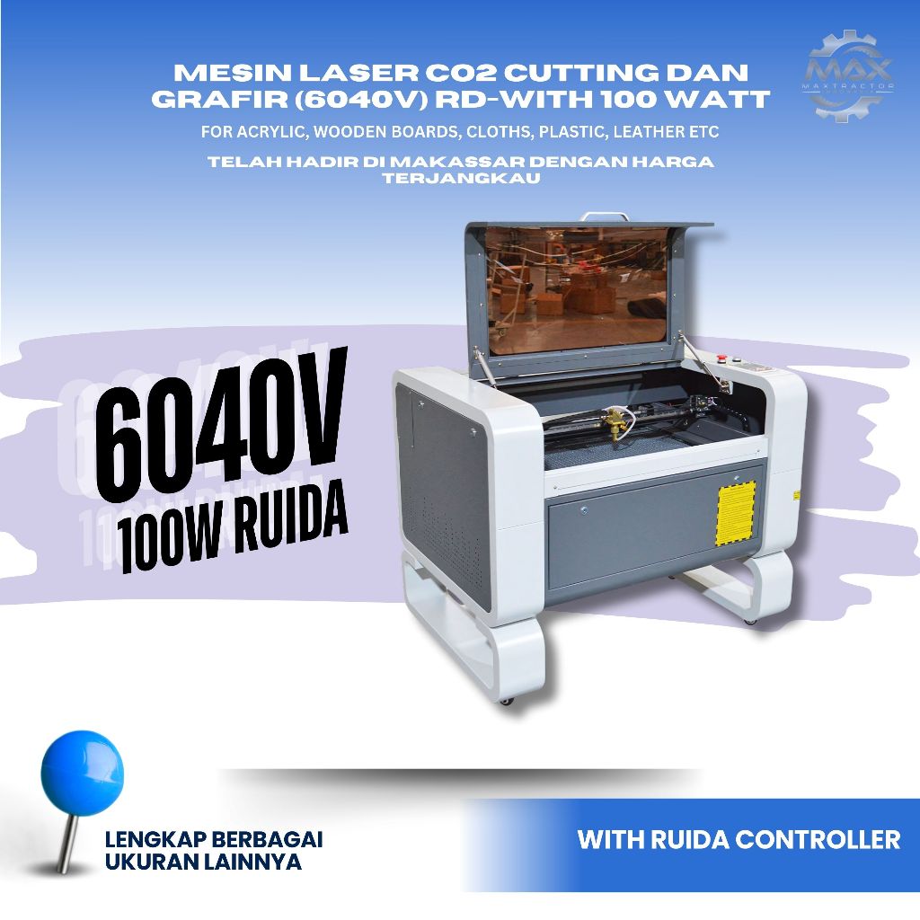 Jual Mesin Laser CO2 Grafir dan Cutting CNC MAX 6040V-M2 / RD (100 Watt ...