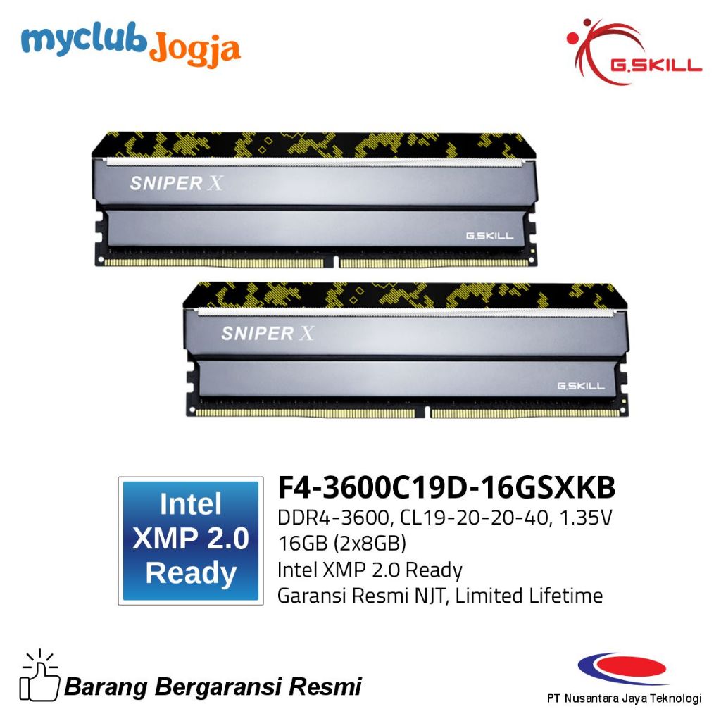 Jual RAM DDR4 16GB (8GBx2) 3600MHz XMP GSkill SNIPER X F4-3600C19D-16GSXKB | Shopee Indonesia