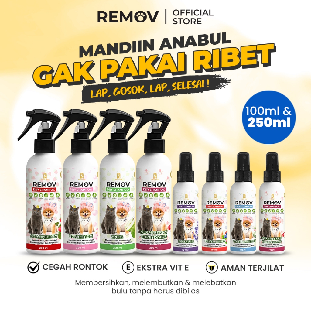 Jual Remov Pet Dry Shampoo Untuk Kucing Dan Anjing 100ml 250ml | Shopee ...