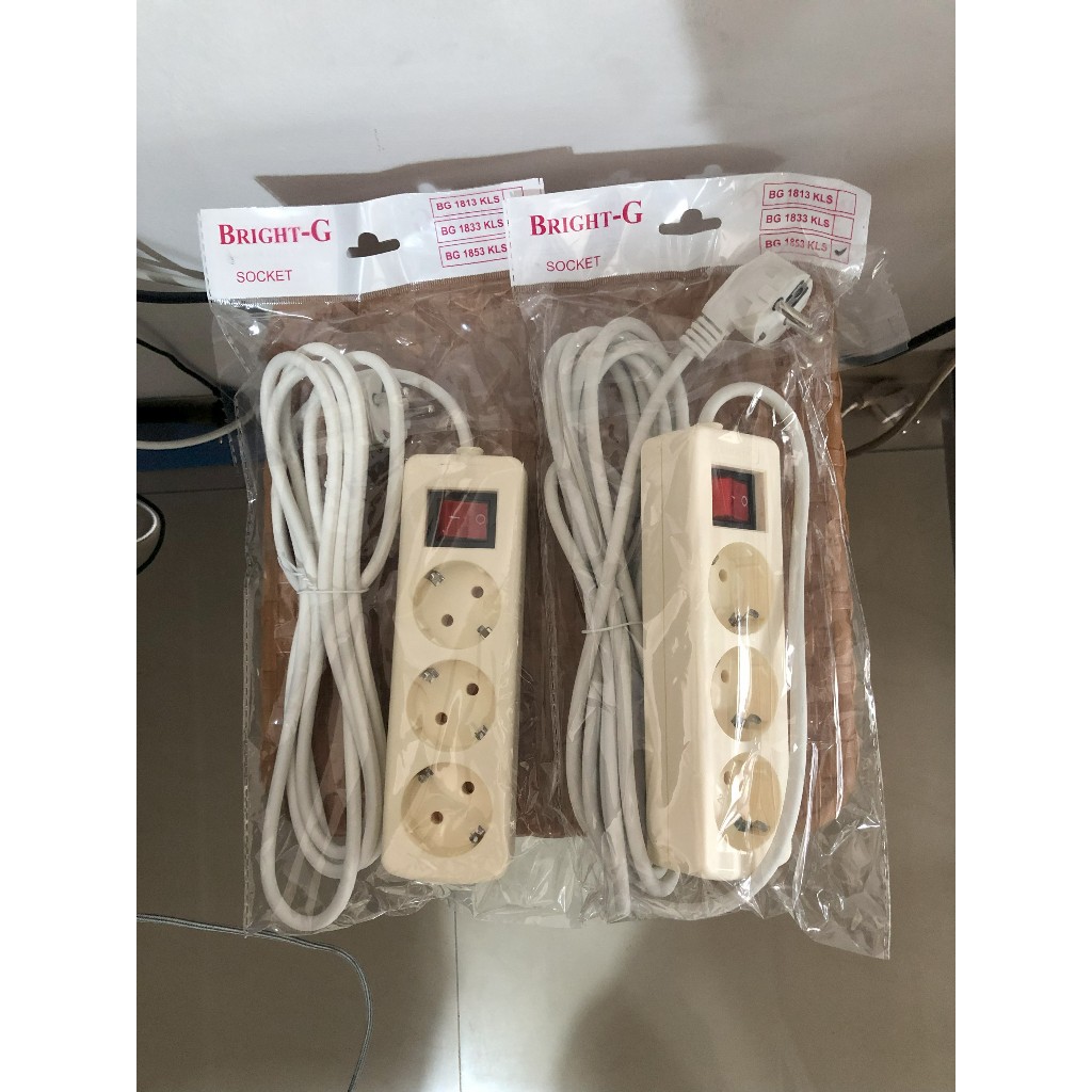 Jual BRIGHT G STOP KONTAK 3 LUBANG + 1 SAKLAR ON OFF + KABEL 3 METER dan 5 METER | Shopee Indonesia