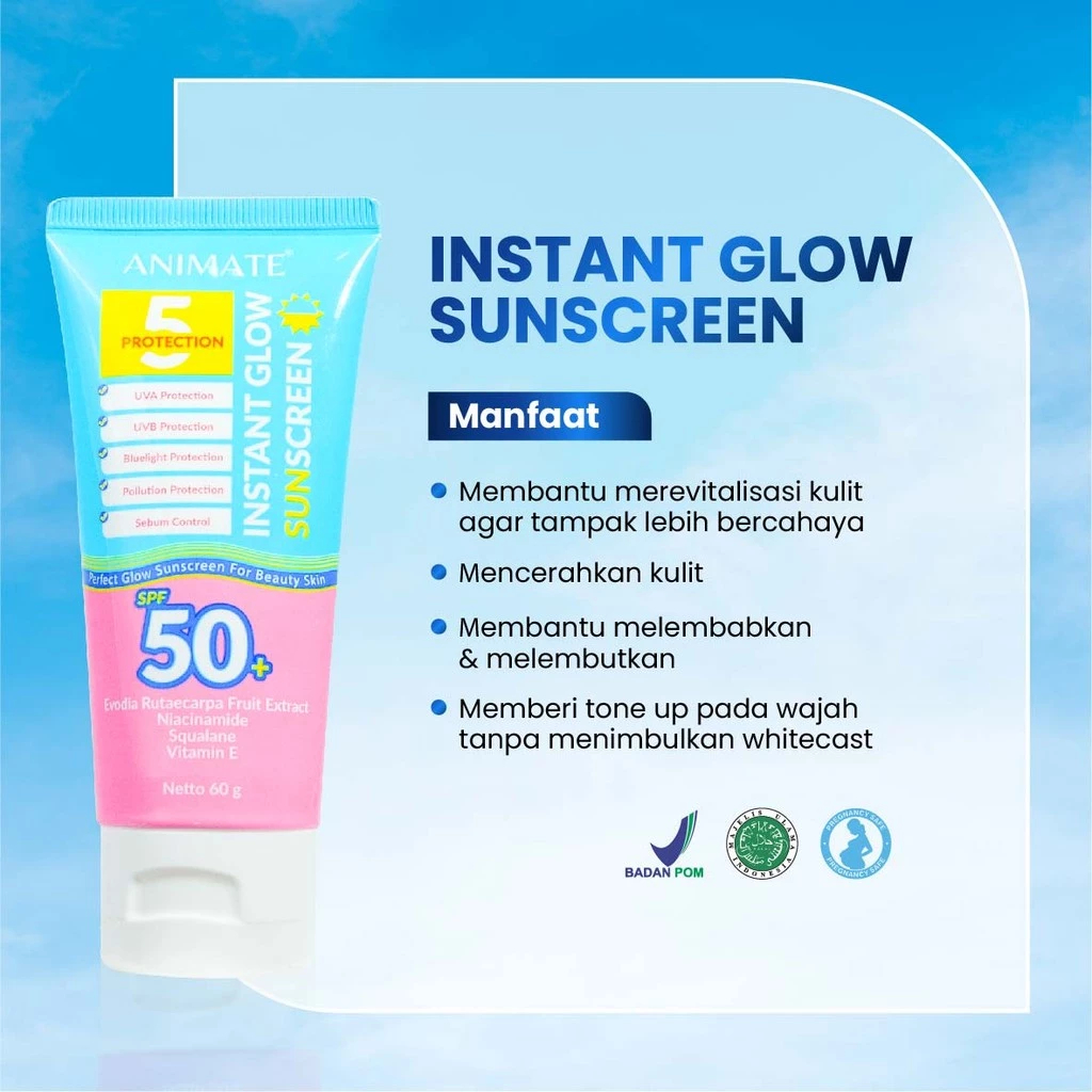 Jual Animate Instant Glow Sunscren 5 Protection Spf 50+ 60g | Shopee ...