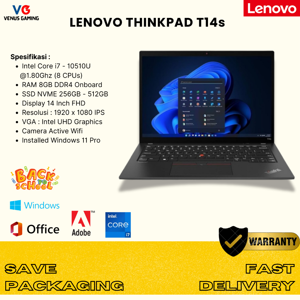 Jual Laptop Murah Lenovo T14 T14s Intel Core i7 i5 Gen 10 RAM 16GB SSD 512GB Layar 14 Inch ...