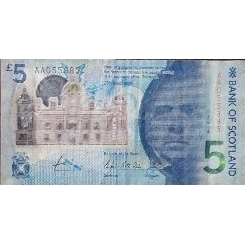 Jual Uang Polymer Negara Scotlandia 5 Pounds Brig O'Doon tahun 2016 ...