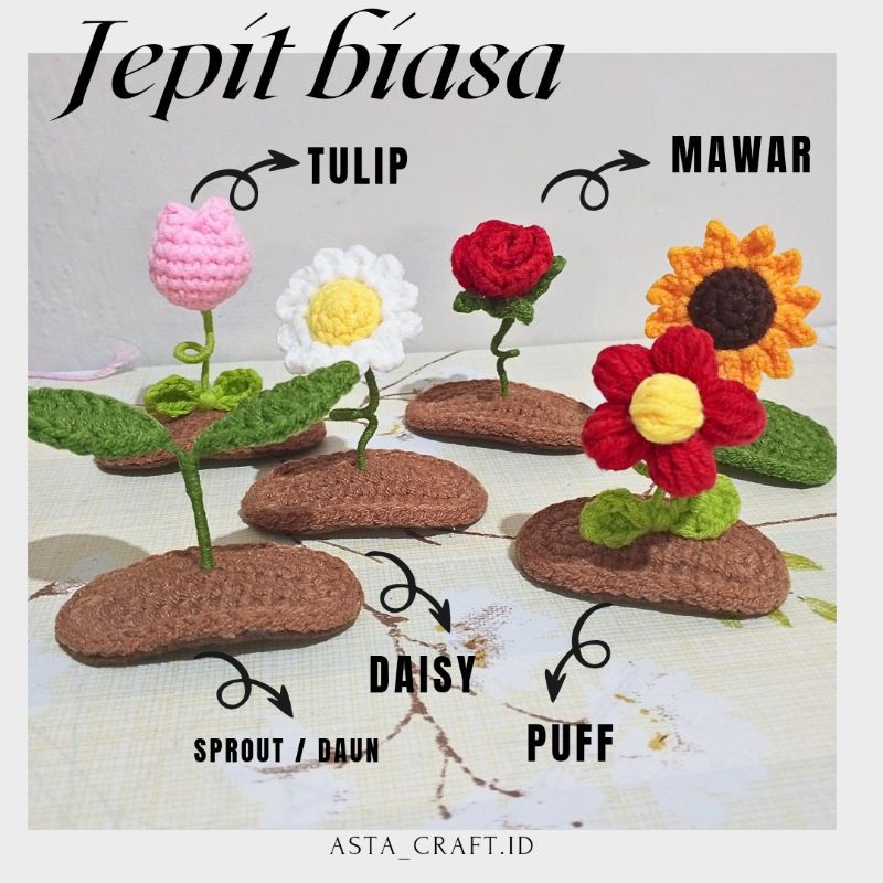 Jual Jepit Rambut Rajut /Custom Crochet Hairclip Tulip/Sunflower/Daisy ...