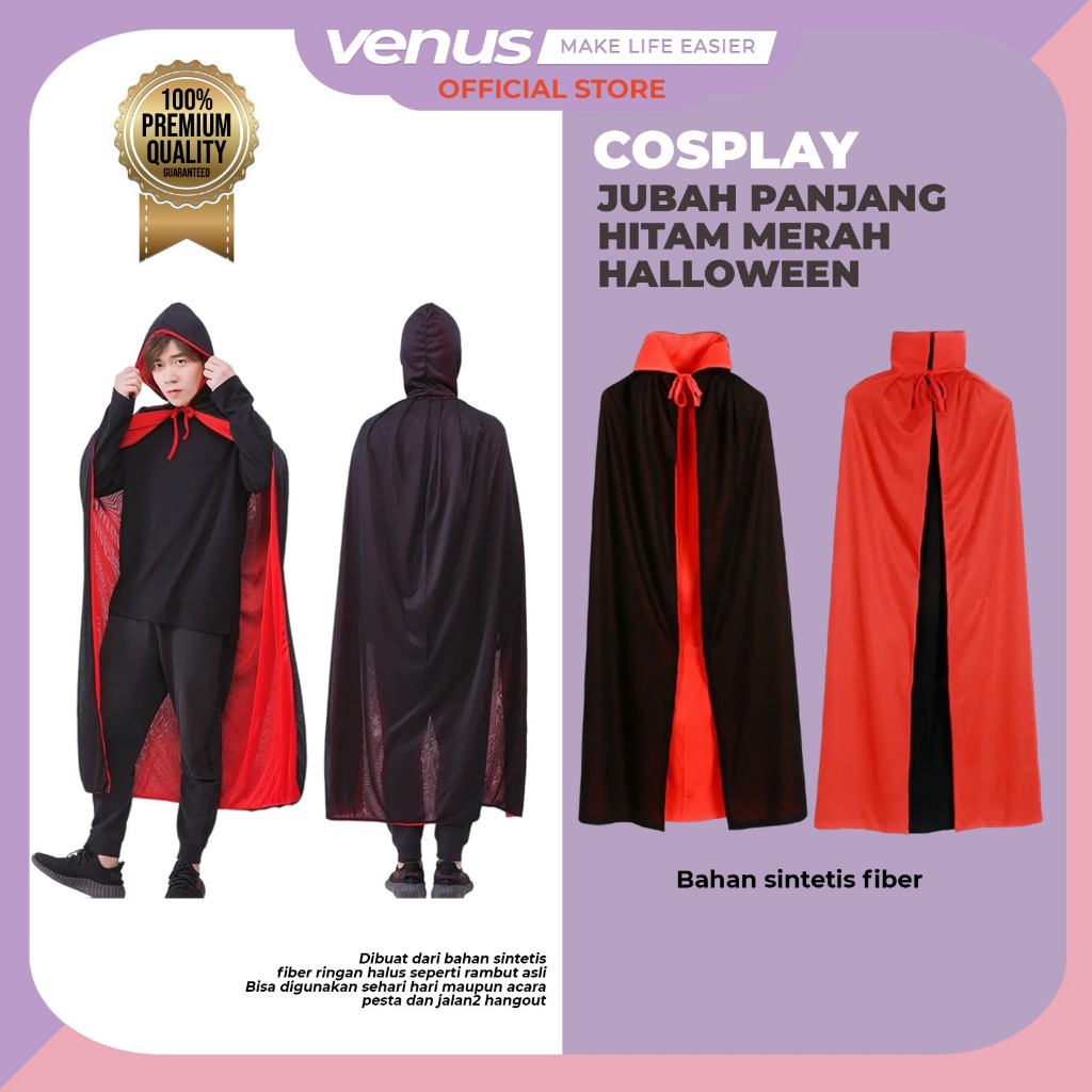 Jual Jubah Panjang Hitam Merah Cosplay Halloween Kostum Gaun Mantel Di ...