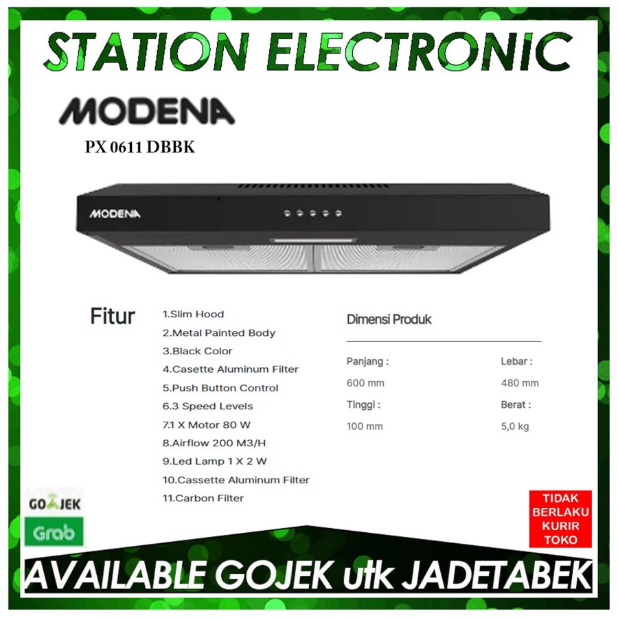 Jual Modena PX 0611 DBBK / PX 0611 DBBK / PX0611DBBK Slim Cooker Hood 60cm 60 cm | Shopee Indonesia