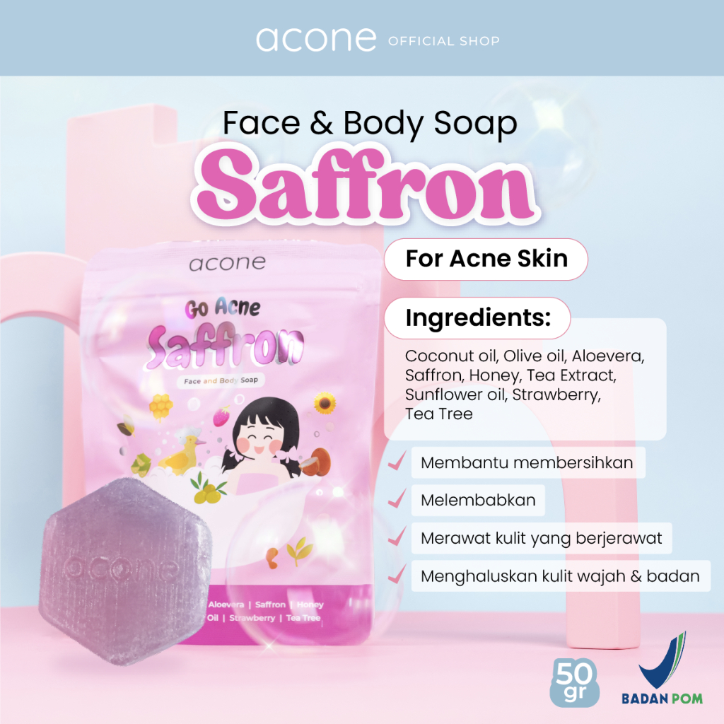 Jual ACONE - Face & Body Soap Saffron Sabun Batang Wajah dan Badan ...