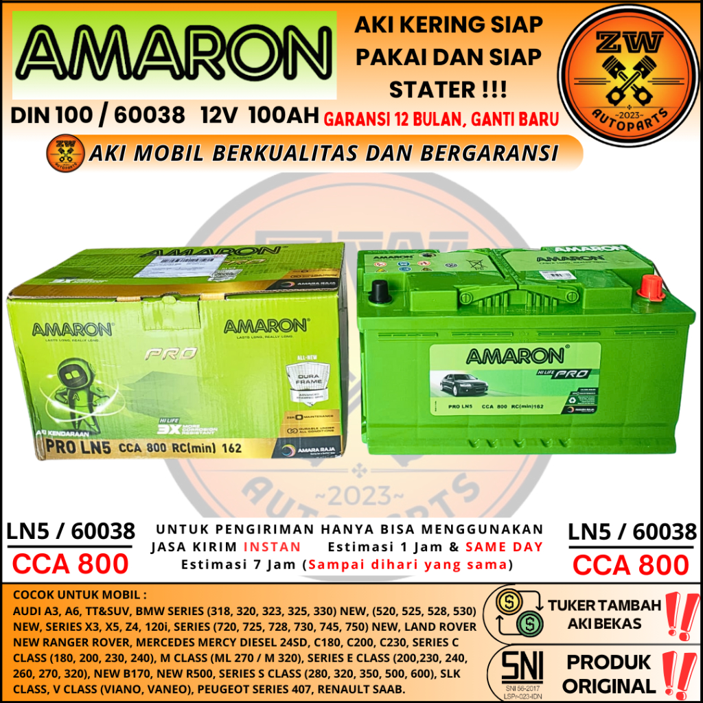 Jual AKI MOBIL DIN 100 / LN5 / 60038 AMARON HILIFE PRO 12V 100AH AKI KERING | Shopee Indonesia