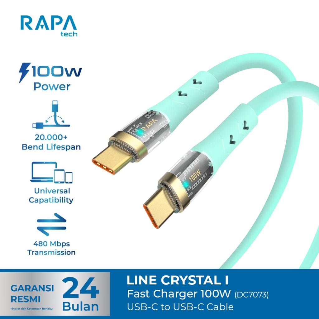 Jual Kabel Type C to Type-C 100W RAPA DC7073 Line Crystal I Fast ...