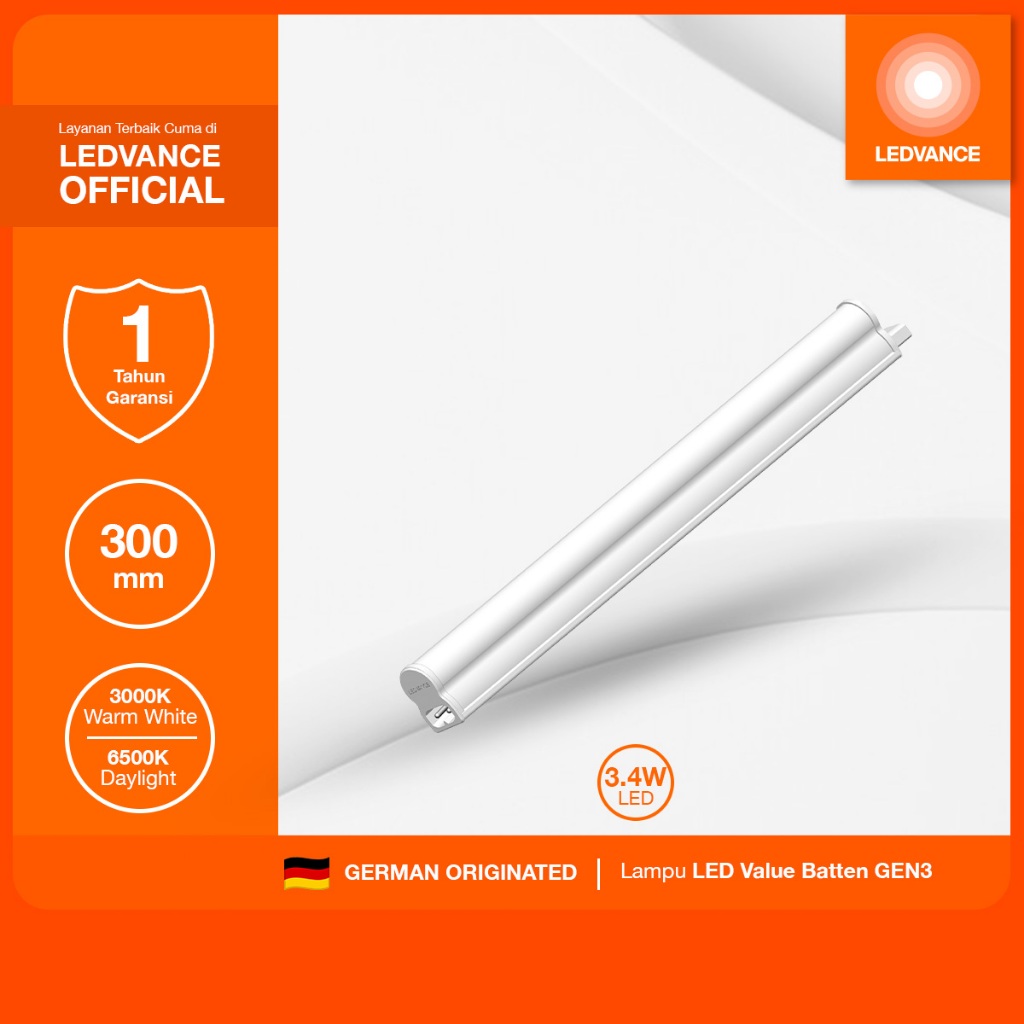 Jual LEDVANCE LED T5 Value Batten GEN3 3.4W Lampu Tube 300mm Warm White Cool Daylight | Shopee ...