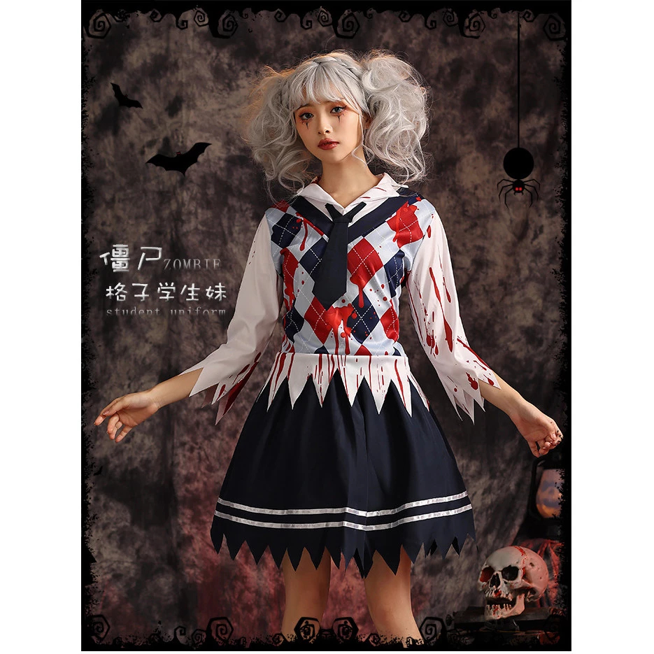 Jual baju kostum hantu sekolah school halloween kotak kotak cewek ...