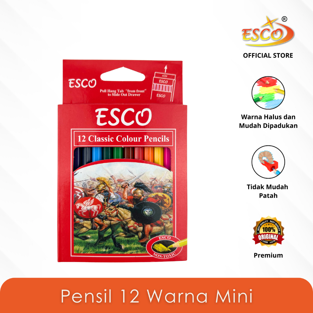 Jual Esco Pensil Mewarnai Klasik Pendek 12 Warna ES-3512 | Shopee Indonesia