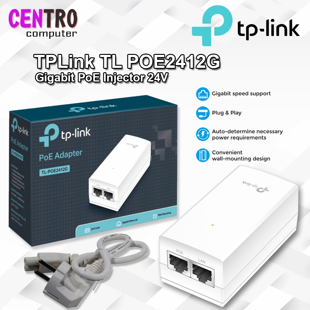 Jual TPLink TL POE2412G Gigabit PoE Injector 24V Passive PoE Adapter TP ...