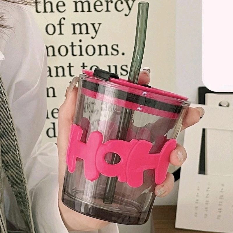 Jual B ( B165 ) GELAS MINUM KACA HOHO TUMBLER HITAM AESTETIC CUP SIMPLE ...