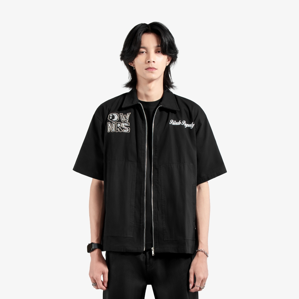 Jual Owners Work Shirt Emboidery - Beyond - Kemeja HItam Bordir Pria ...