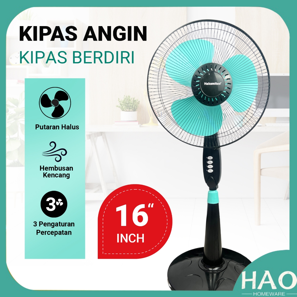 Jual Kipas Angin Berdiri Hakamitsu 16 inch / Stand Fan 16 inch | Shopee Indonesia